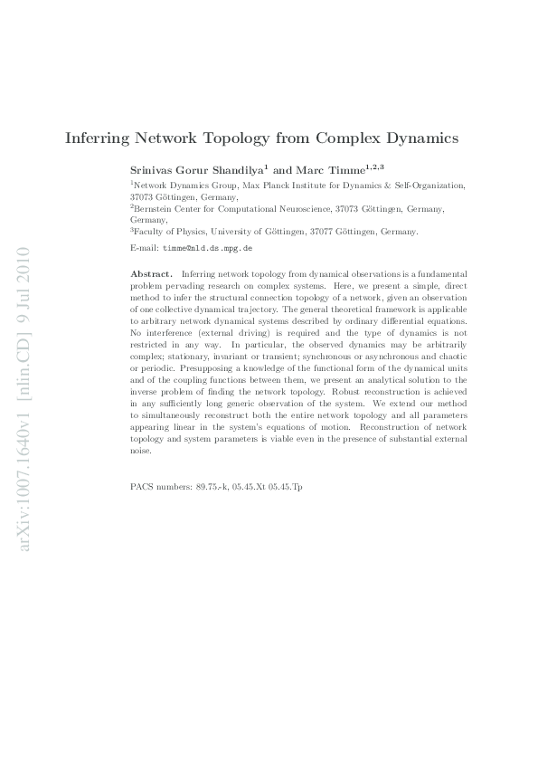 (PDF) Inferring Network Topology From Complex Dynamics