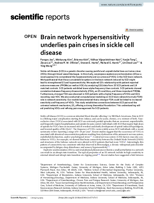 (PDF) Brain network hypersensitivity underlies pain crises in sickle ...