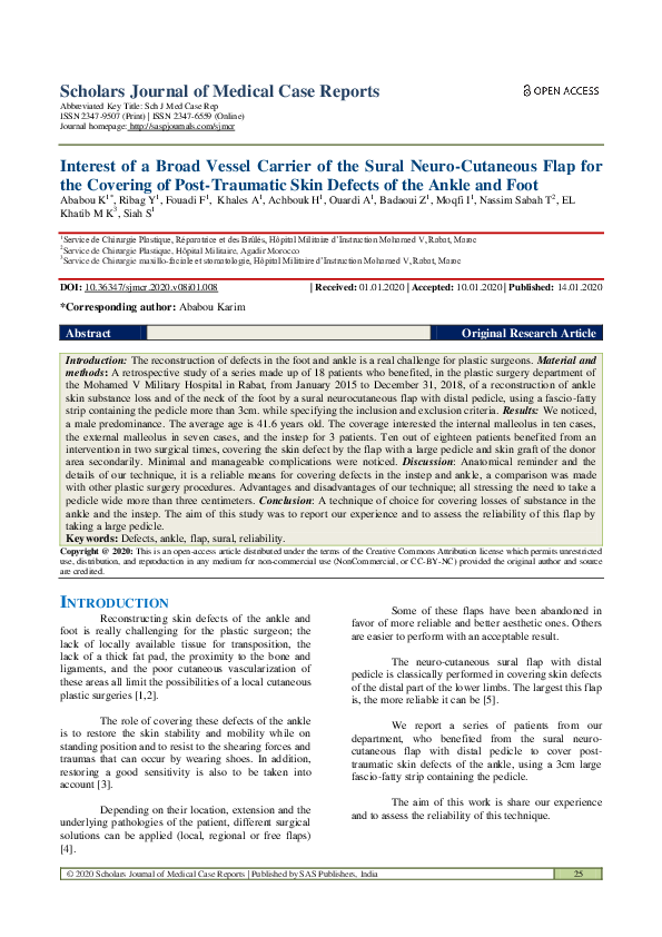 (PDF) Interest of a Broad Vessel Carrier of the Sural Neuro-Cutaneous ...
