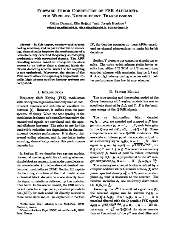 (PDF) Forward error correction of FSK alphabets for wireless noncoherent transmissions