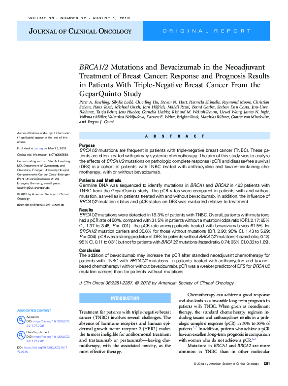 (PDF) BRCA1/2 Mutations and Bevacizumab in the Neoadjuvant Treatment of ...