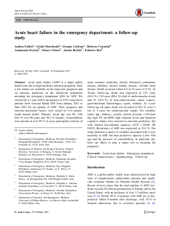 (PDF) Acute heart failure in the emergency department: a follow-up study