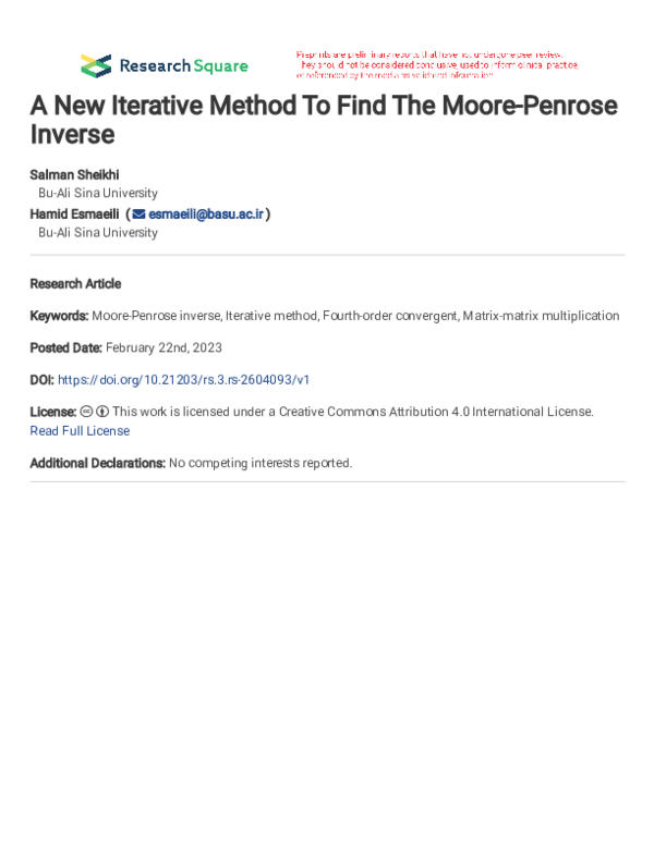 (PDF) A New Iterative Method To Find The Moore-Penrose Inverse