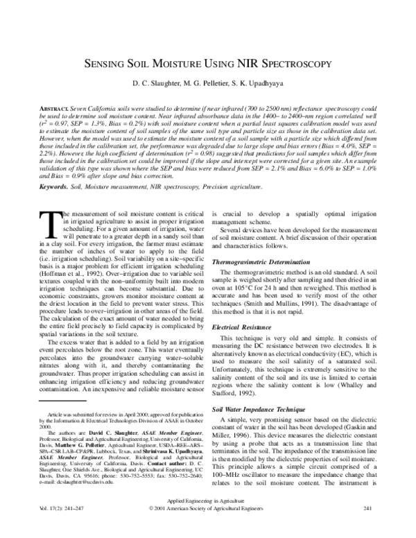 (PDF) Sensing Soil Moisture Using Nir Spectroscopy
