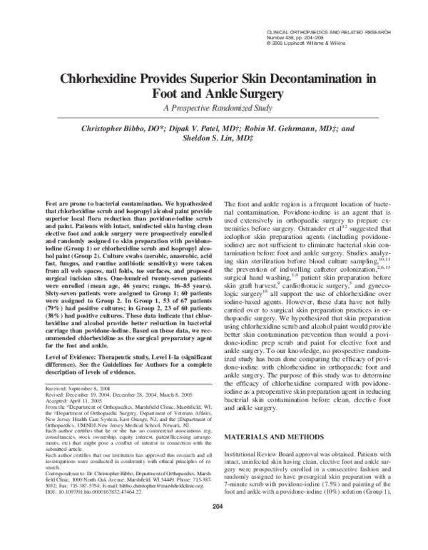 (PDF) Chlorhexidine Provides Superior Skin Decontamination in Foot and ...