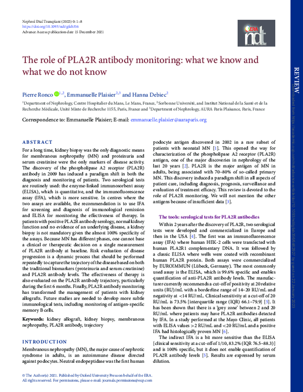 (PDF) The role of PLA2R antibody monitoring: what we know and what we ...
