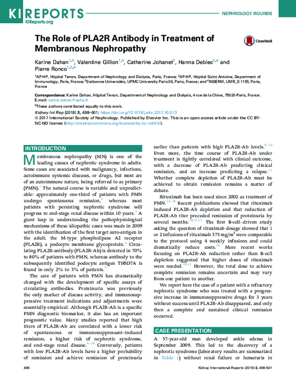 (PDF) The Role of PLA2R Antibody in Treatment of Membranous Nephropathy