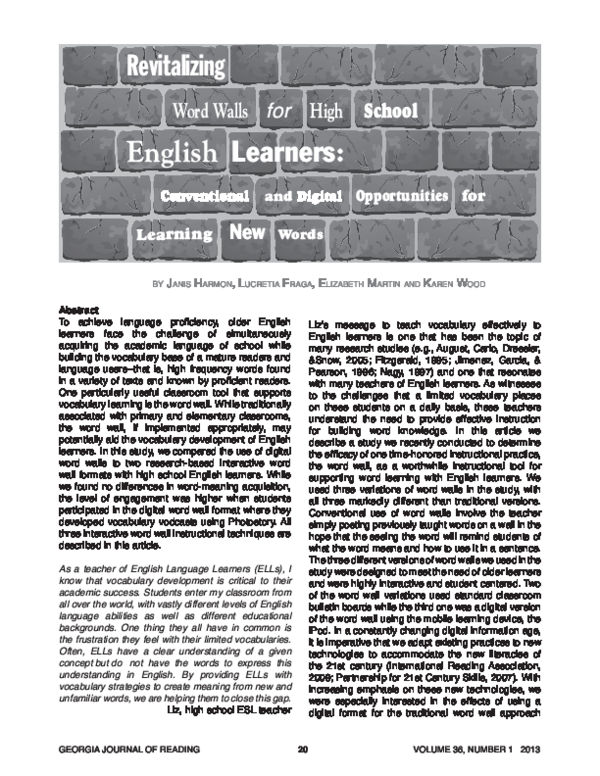 (PDF) Revitalizing Word Walls for High School English Learners ...