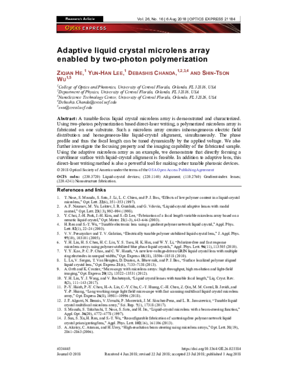 (PDF) Adaptive liquid crystal microlens array enabled by two-photon ...