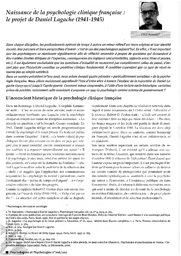 (PDF) Naissance de la psychologie clinique française: le projet de ...
