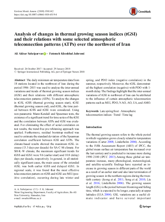 (PDF) Analysis of changes in thermal growing season indices (tGSI) and their relations with some ...