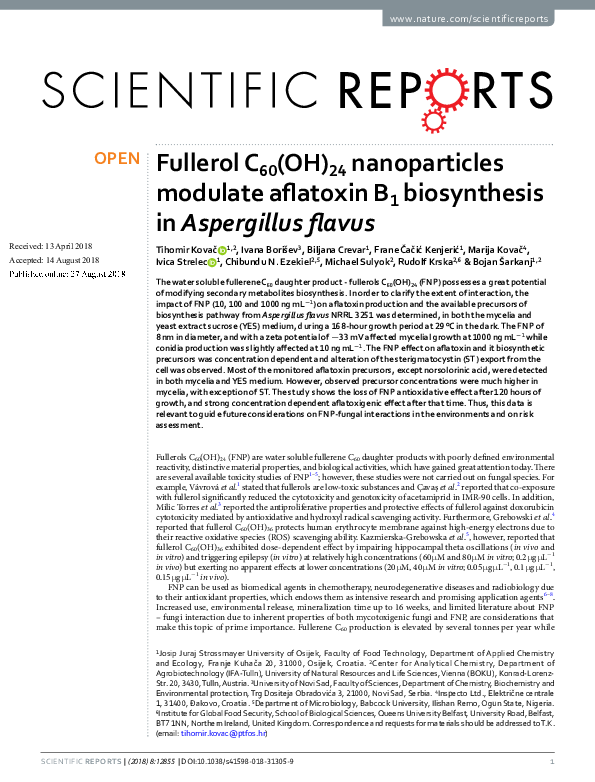 (PDF) Fullerol C60(OH)24 nanoparticles modulate aflatoxin B1 biosynthesis in Aspergillus flavus
