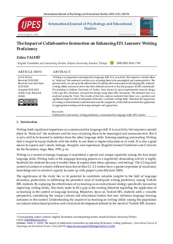 (PDF) The Impact of Collaborative Instruction on Enhancing EFL Learners' Writing Proficiency