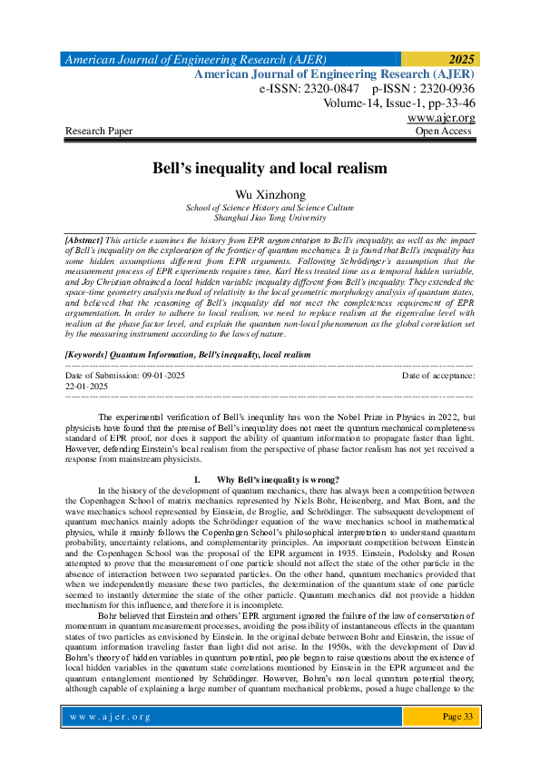 (PDF) Bell's inequality and local realism