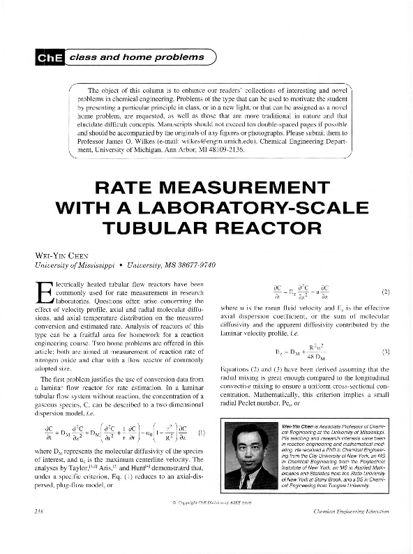 (PDF) Rate Measurement with a Laboratory-Scale Tubular Reactor