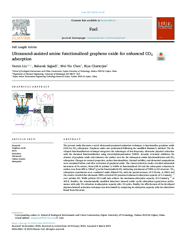 Pdf Ultrasound Assisted Amine Functionalized Graphene Oxide For Enhanced Co2 Adsorption