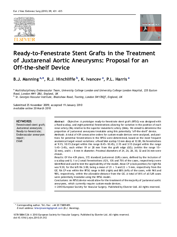 (PDF) Ready-to-Fenestrate Stent Grafts in the Treatment of Juxtarenal ...
