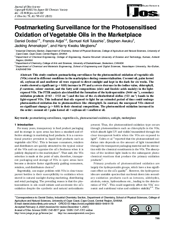 (PDF) Postmarketing Surveillance for the Photosensitised Oxidation of ...