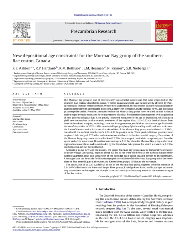 (PDF) New depositional age constraints for the Murmac Bay group of the ...