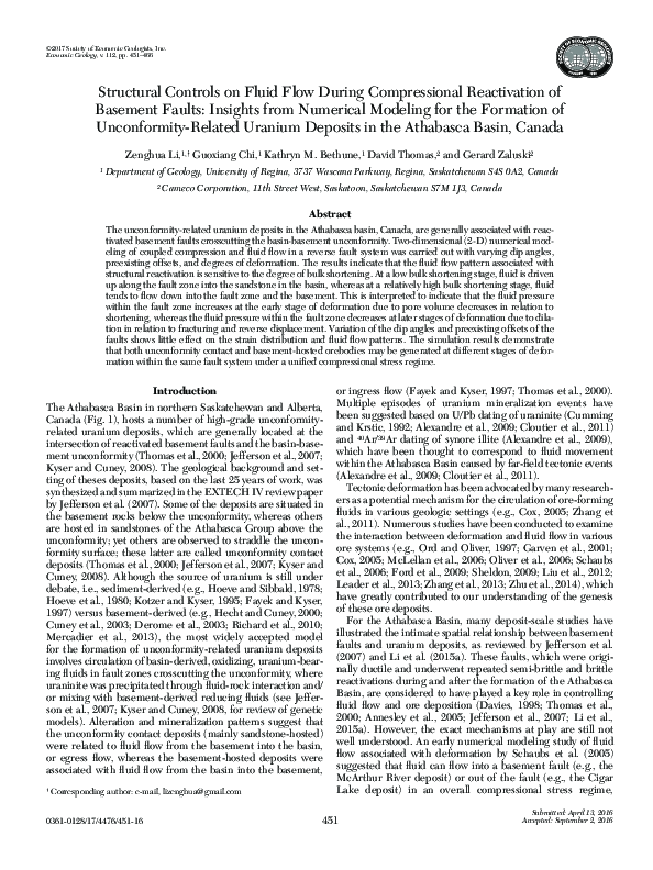 (PDF) Structural Controls on Fluid Flow During Compressional Reactivation of Basement Faults ...