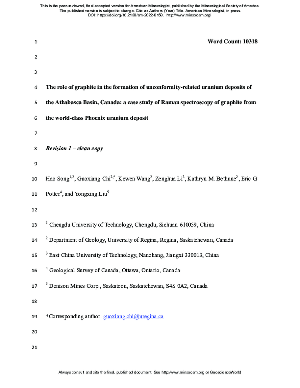 (PDF) The role of graphite in the formation of unconformity-related ...