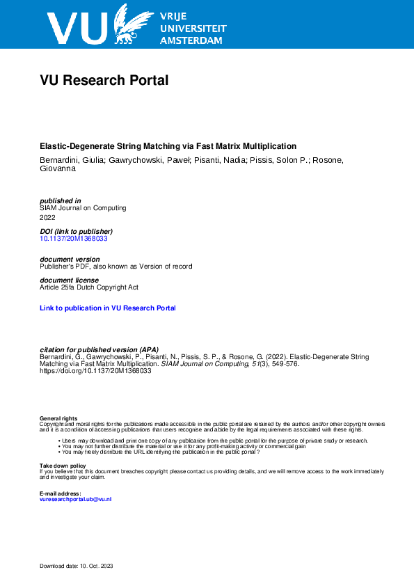 (PDF) Elastic-Degenerate String Matching via Fast Matrix Multiplication