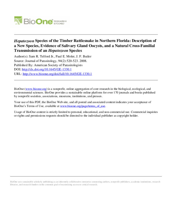 (PDF) Hepatozoon Species of the Timber Rattlesnake in Northern Florida ...