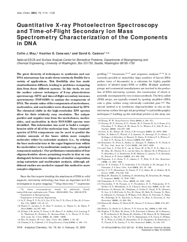 (PDF) Quantitative X-ray Photoelectron Spectroscopy and Time-of-Flight Secondary Ion Mass ...