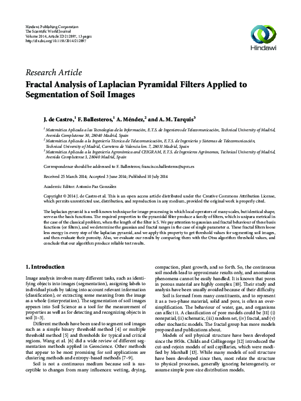 (PDF) Fractal Analysis of Laplacian Pyramidal Filters Applied to Segmentation of Soil Images