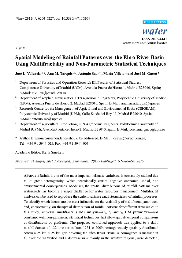 Pdf Spatial Modeling Of Rainfall Patterns Over The Ebro River Basin Using Multifractality And