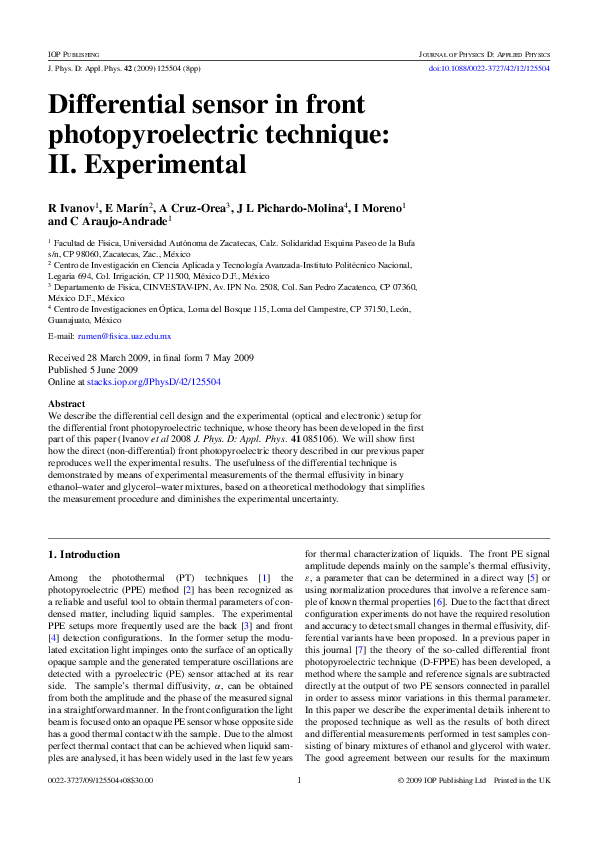(PDF) Differential sensor in front photopyroelectric technique: II ...