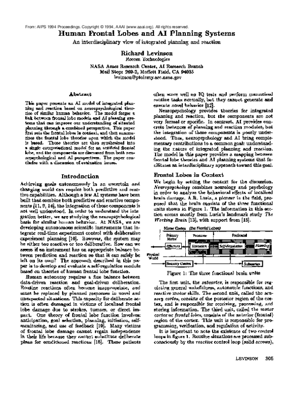 (PDF) Human Frontal Lobes and AI Planning Systems