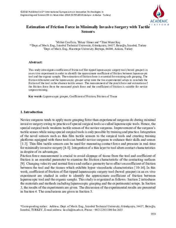 Pdf Estimation Of Friction Force In Minimally Invasive Surgery With Tactile Sensors