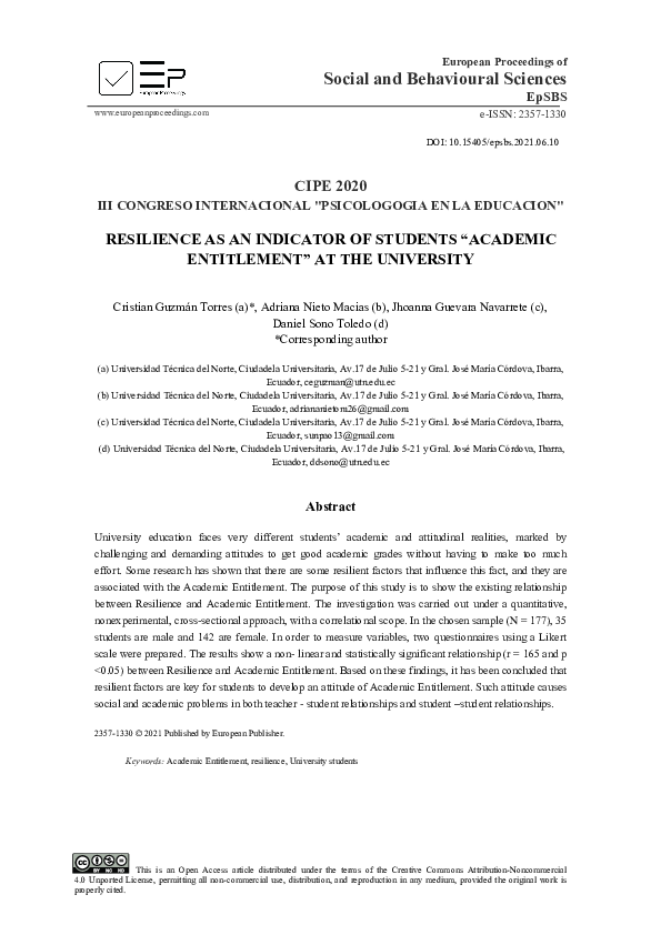 (PDF) Resilience As An Indicator Of Students “Academic Entitlement” At ...