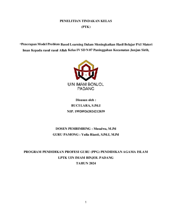 (PDF) PENELITIAN TINDAKAN KELAS (PTK) "Penerapan Model Problem Based ...