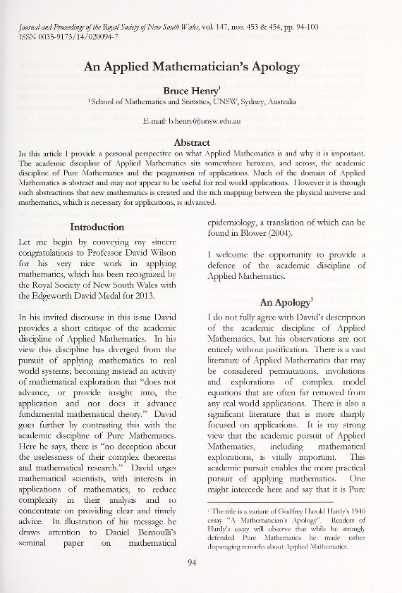 (PDF) An applied mathematicians's apology