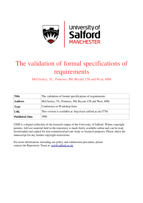 (PDF) The Validation of Formal Specifications of Requirements