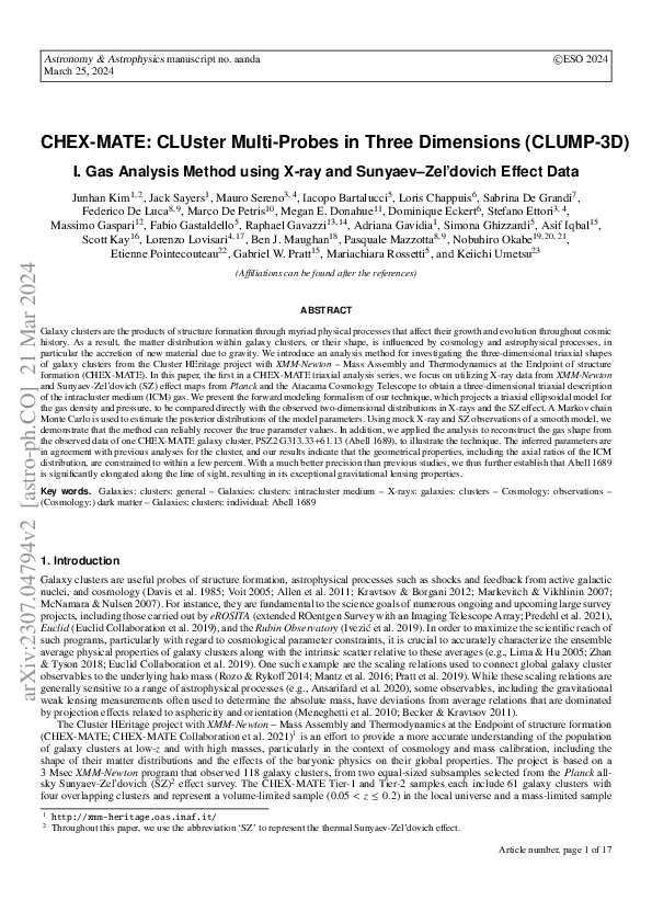 (PDF) CHEX-MATE: CLUster Multi-Probes in Three Dimensions (CLUMP-3D), I ...