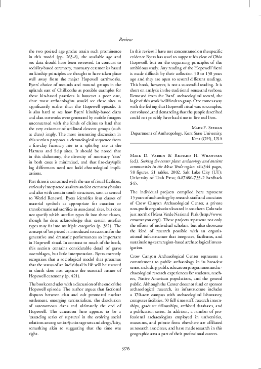 (PDF) Review of: Mark D. Varien & Richard H. Wilshusen (ed.). Seeking ...