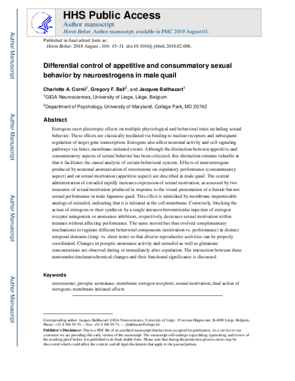 (PDF) Differential control of appetitive and consummatory sexual ...