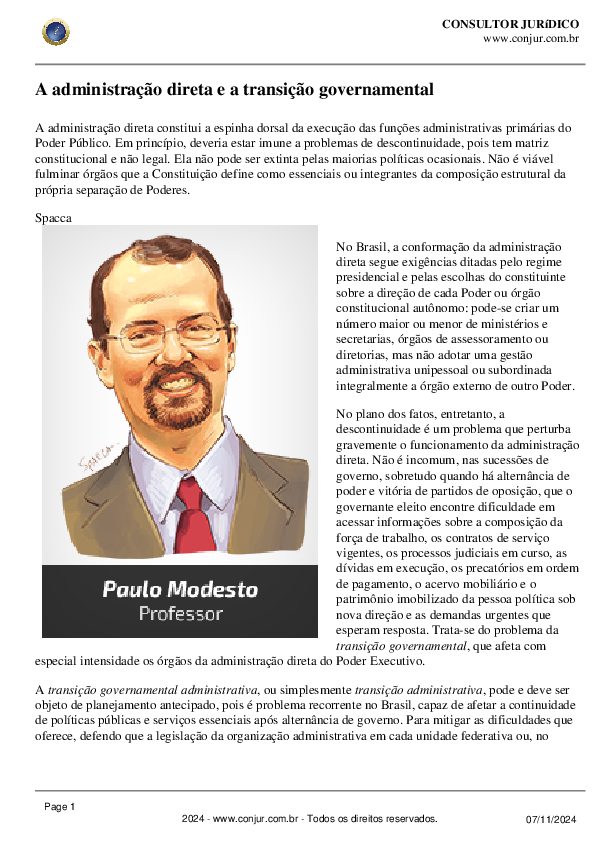 (PDF) A ADMINISTRAÇÃO DIRETA E A TRANSIÇÃO GOVERNAMENTAL / DIRECT ...