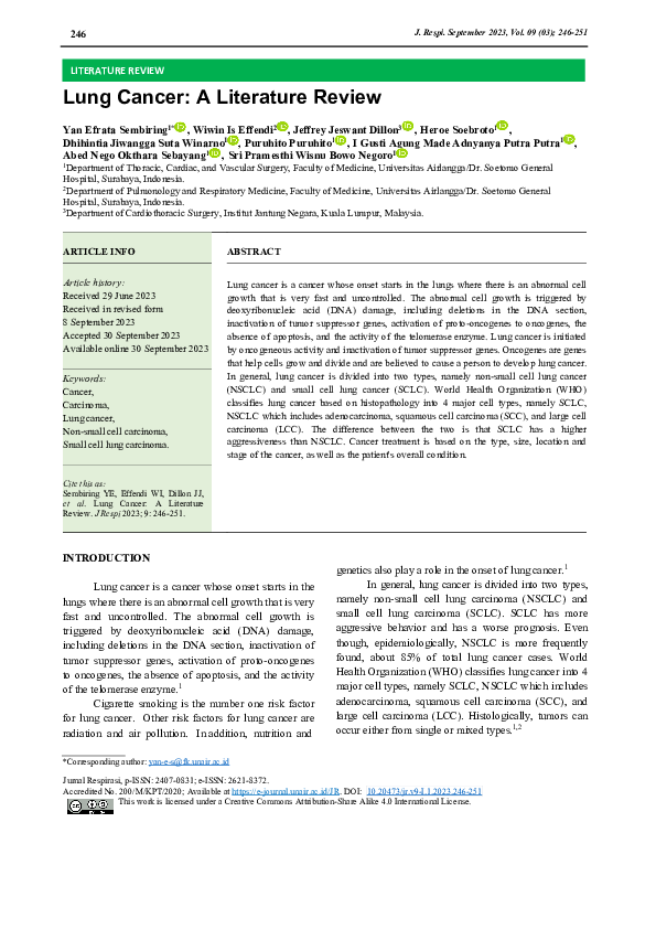 (PDF) Lung Cancer: A Literature Review