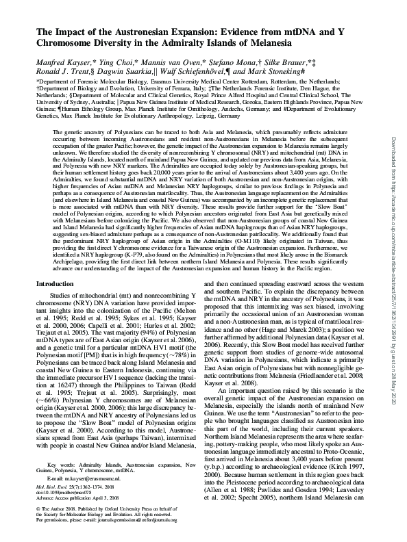 (PDF) The Impact of the Austronesian Expansion: Evidence from mtDNA and ...