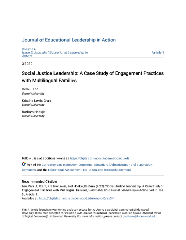 (PDF) Social Justice Leadership: A Case Study of Engagement Practices ...