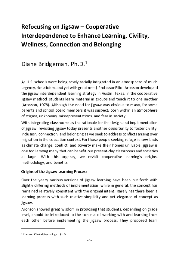 (PDF) Refocusing on Jigsaw -Cooperative Interdependence to Enhance ...