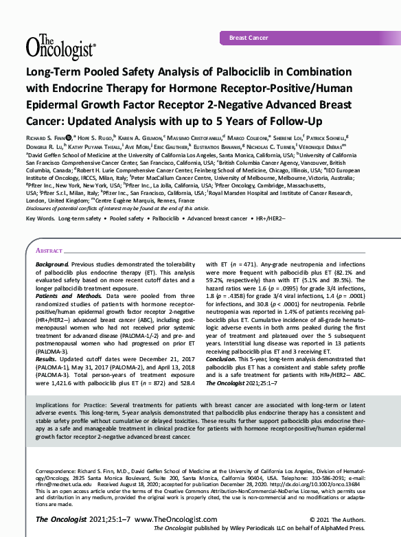 (PDF) Long-Term Pooled Safety Analysis of Palbociclib in Combination ...