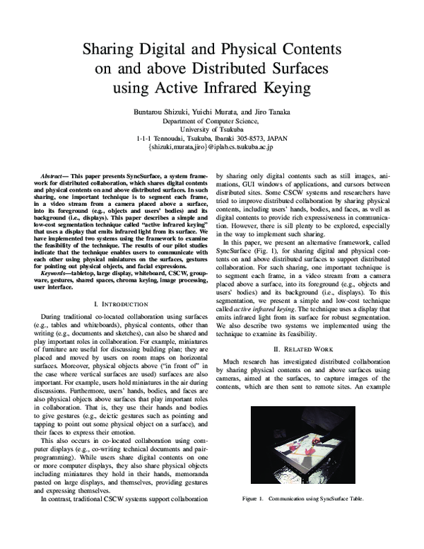 (PDF) Sharing digital and physical contents on and above distributed surfaces using active ...