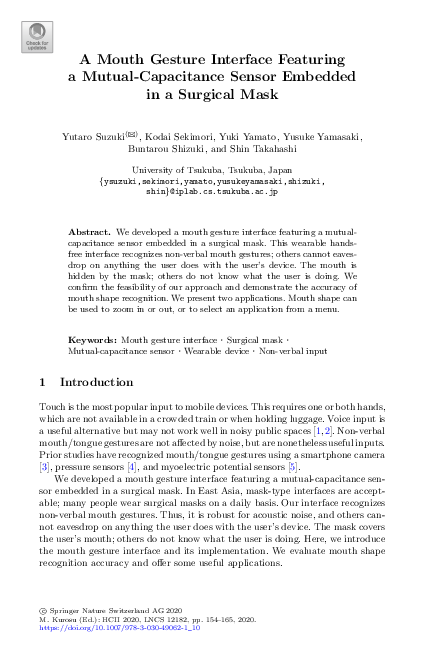 (PDF) A Mouth Gesture Interface Featuring a Mutual-Capacitance Sensor Embedded in a Surgical Mask