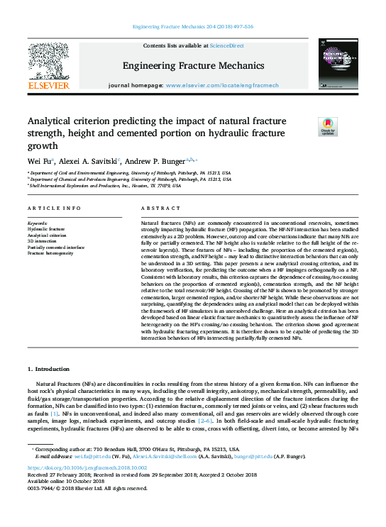(PDF) Analytical criterion predicting the impact of natural fracture strength, height and ...