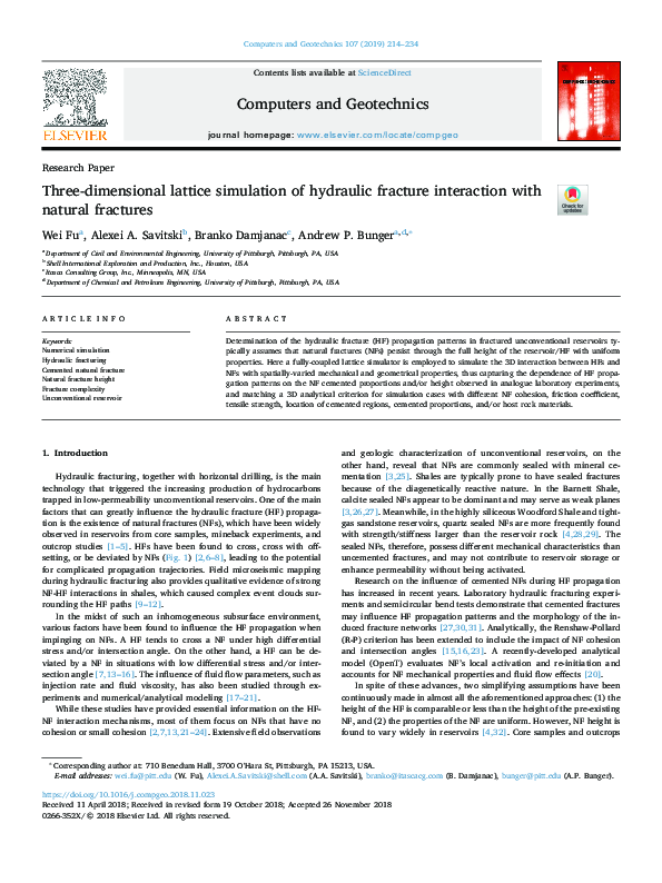 (PDF) Three-dimensional lattice simulation of hydraulic fracture interaction with natural fractures